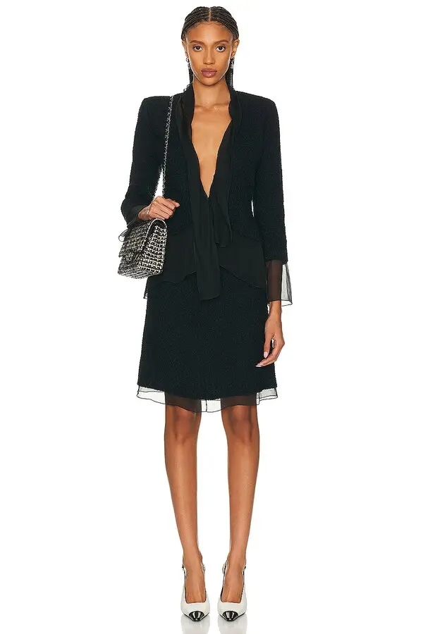 Chanel Tweed Midi Dress - Black | Editorialist