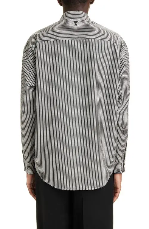 AMI Paris De Coeur Boxy Fit Stripe Cotton Oxford Button-up Shirt