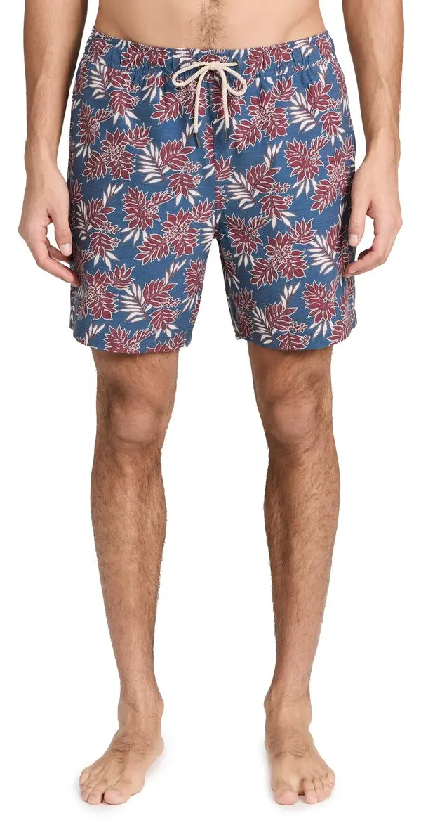 FAIR HARBOR The Bayberry Swim Shorts 7 - Navy Crimson Leaves