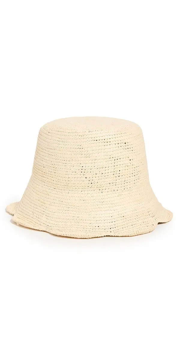 Freya Packable Scallop Straw Bucket Hat - Natural