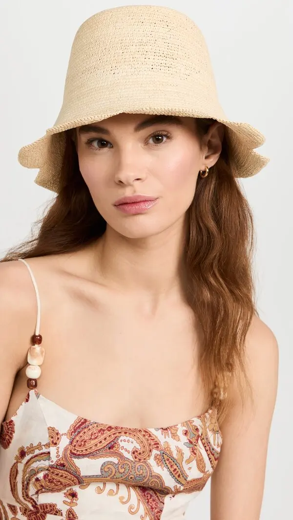 Freya Scallop Straw Bucket Hat