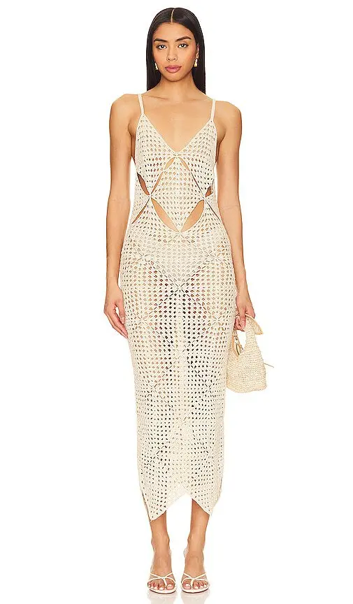 Lpa Odella Crochet Dress In Neutral - Champagne