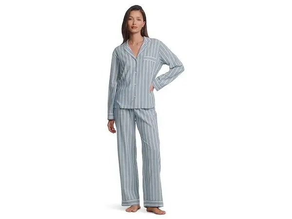 Eberjey Nautico Long Pj Set Pajama Sets Classic Stripe Slate /ivory - Blue