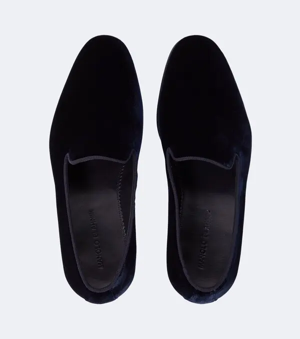 Manolo Blahnik Mario Velvet Loafers - Blue