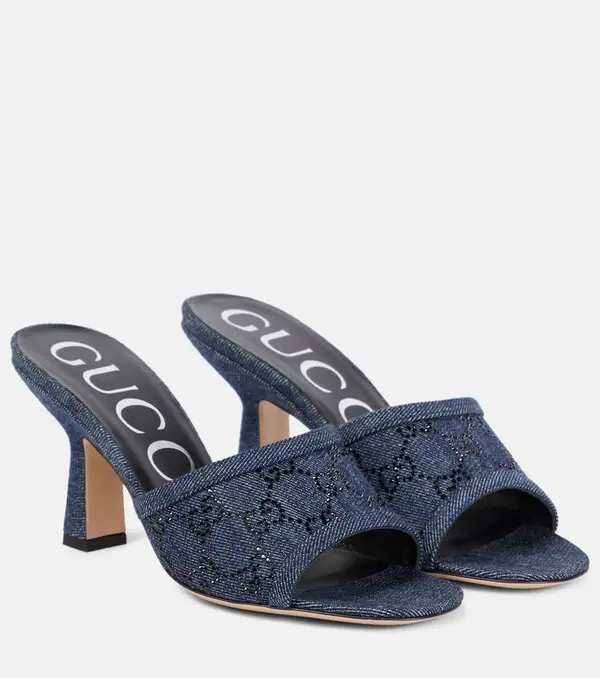 Gucci Gg Crystal Denim Mules