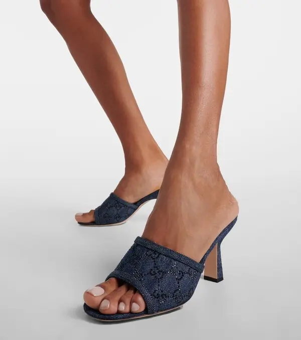 Gucci Gg Crystal Denim Mules