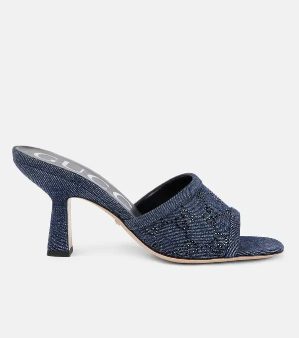 Gucci Gg Crystal Denim Mules