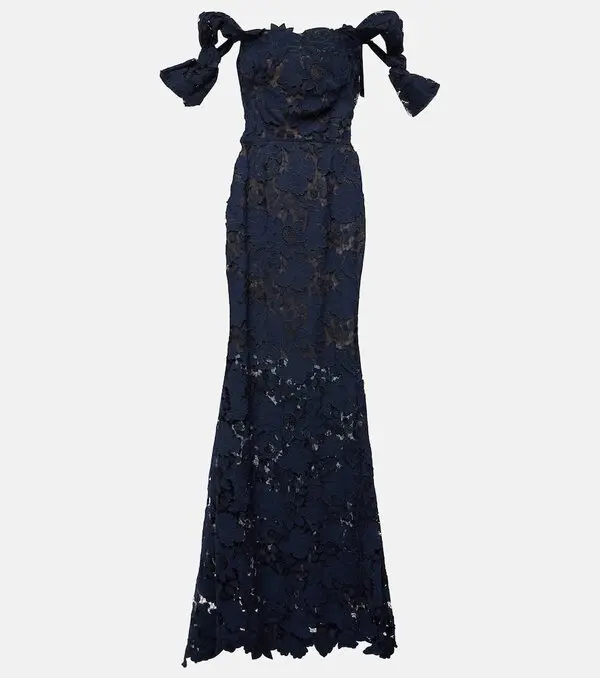 Oscar De La Renta Floral Guipure Lace Gown In Blue - 30% Off | Editorialist