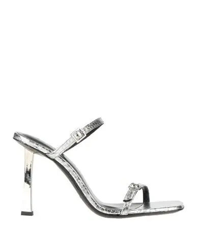 By Far Laminated Snakeskin Leather Sandals - Silver