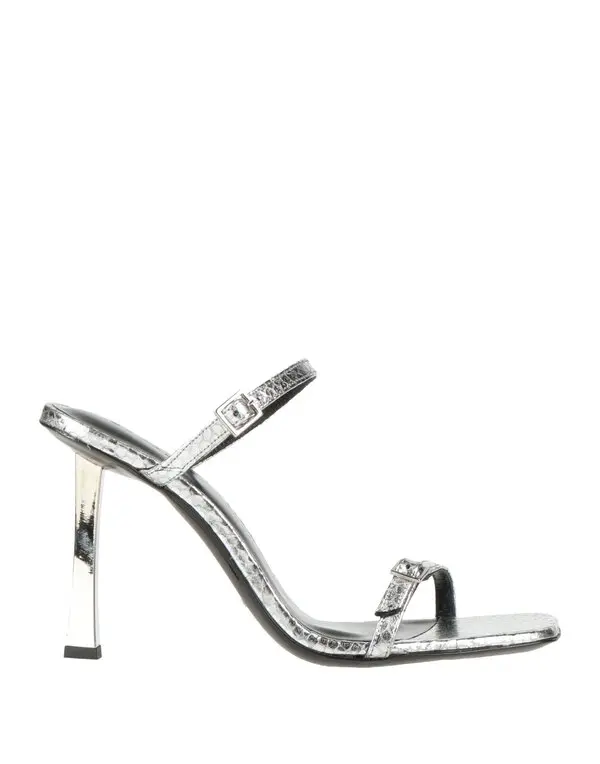 By Far Laminated Snakeskin Leather Sandals - Silver