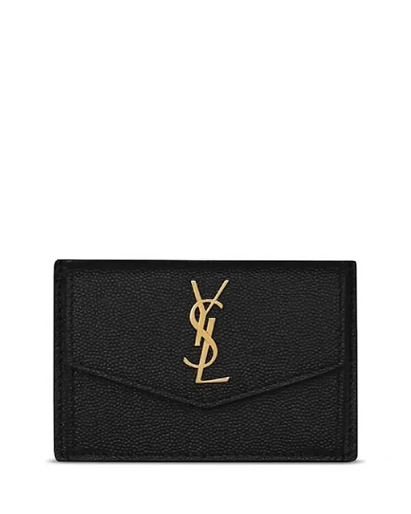 Saint Laurent Cassandre Matelasse Small Envelope Wallet - Black Grain Leather/gold