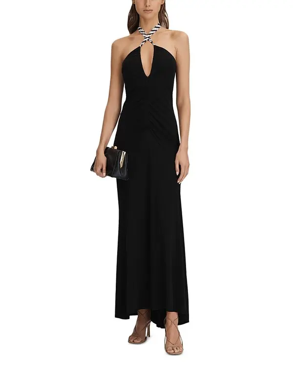 REISS Iris Printed Tie Jersey Dress - Black