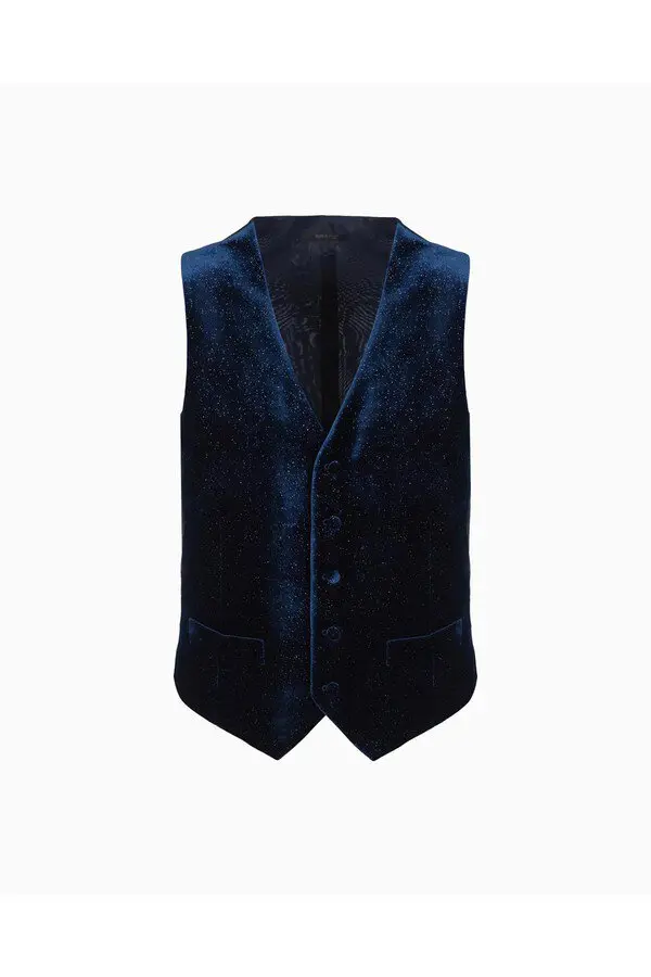 Giorgio Armani Single-breasted Velvet And Lurex Waistcoat - Navy