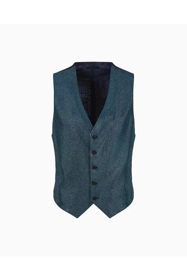 Giorgio Armani Single-breasted Wool-crêpe Waistcoat With Rhinestone Embroidery - Navy