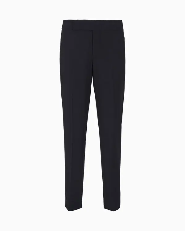 Giorgio Armani Wool Crêpe Flat-front Trousers - Navy_blue