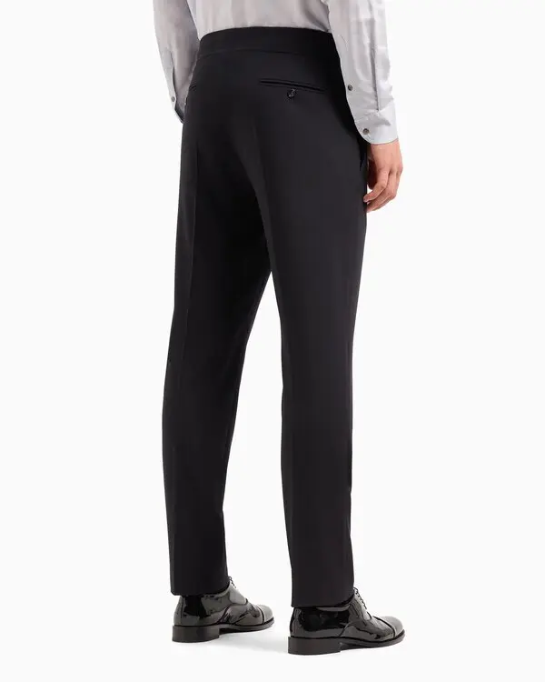 Giorgio Armani Wool Crêpe Flat-front Trousers - Navy_blue