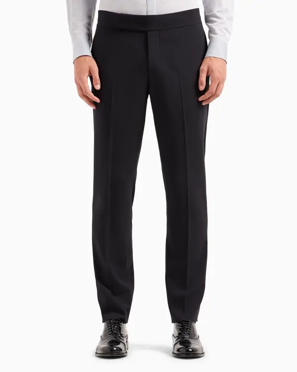 Giorgio Armani Wool Crêpe Flat-front Trousers - Navy_blue