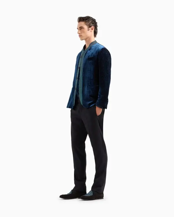Giorgio Armani Rhinestoned Velvet Single-breasted Jacket