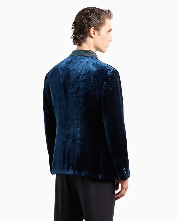 Giorgio Armani Rhinestoned Velvet Single-breasted Jacket