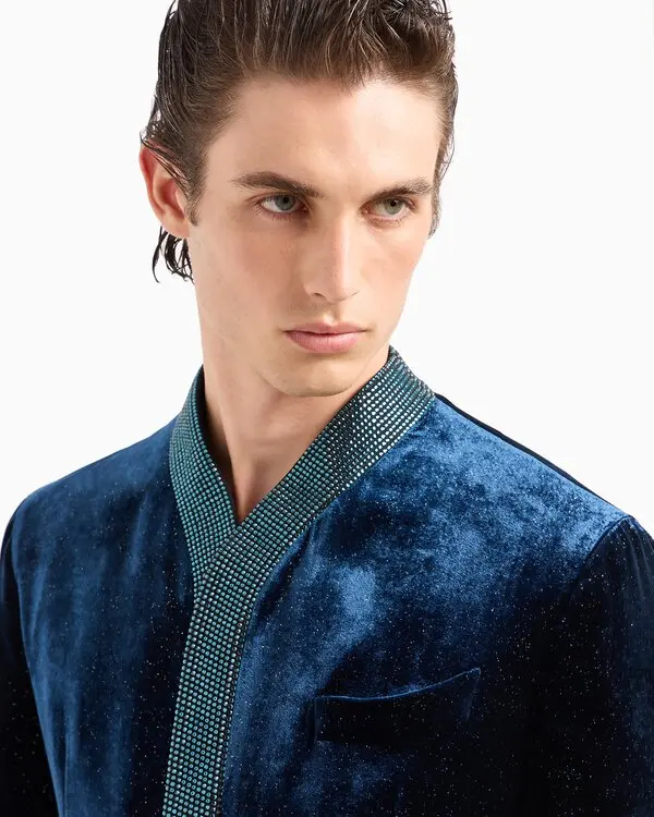 Giorgio Armani Rhinestoned Velvet Single-breasted Jacket