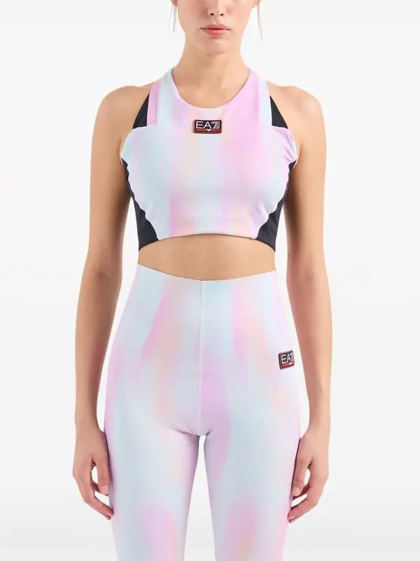 EA7 Watercolour Logo-appliqué Sports Bra - Pink