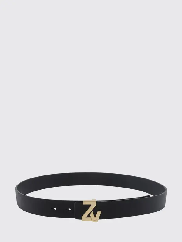 Zadig&Voltaire Calfskin Leather Logo Buckle Belt - Black