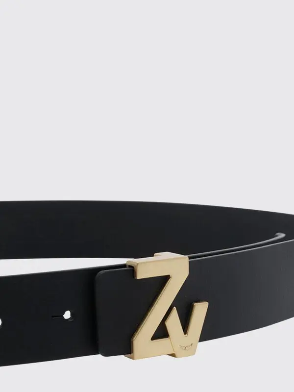 Zadig&Voltaire Calfskin Leather Logo Buckle Belt - Black