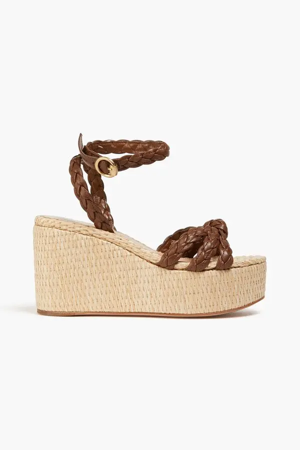 GIANVITO ROSSI Braided Leather Espadrille Wedge Sandals
