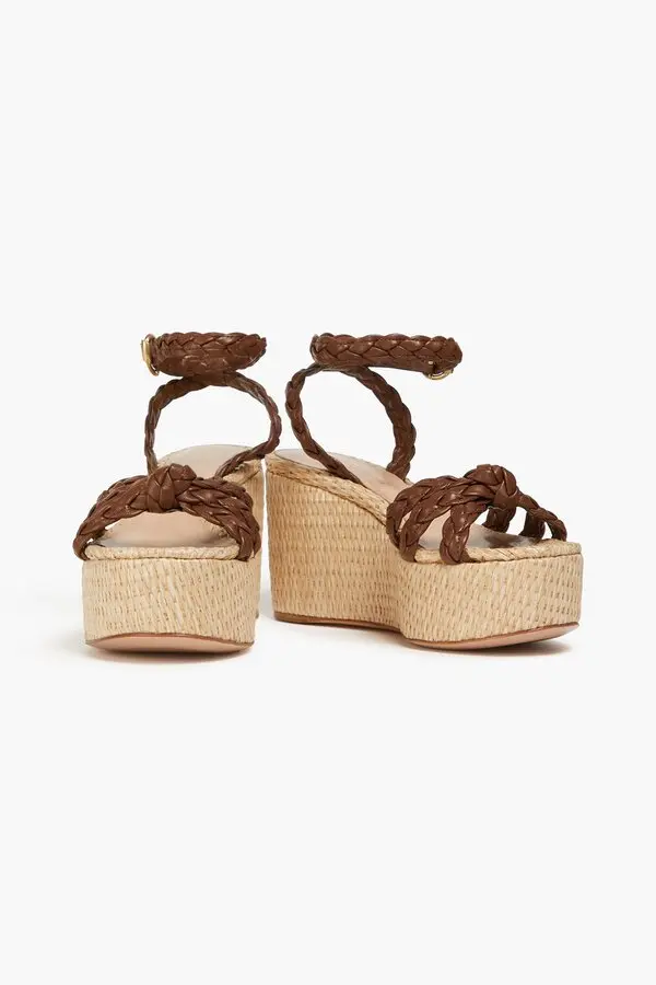 GIANVITO ROSSI Braided Leather Espadrille Wedge Sandals