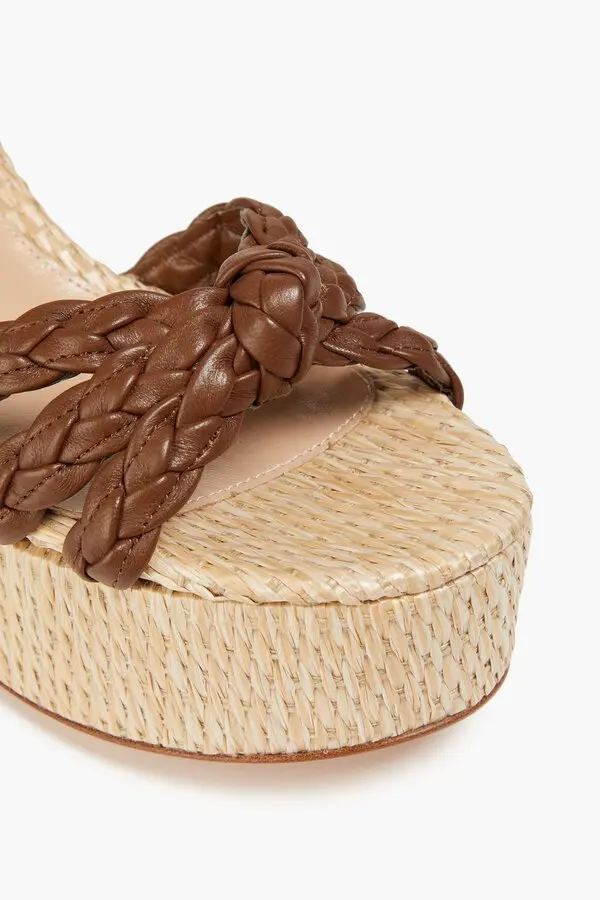 GIANVITO ROSSI Braided Leather Espadrille Wedge Sandals