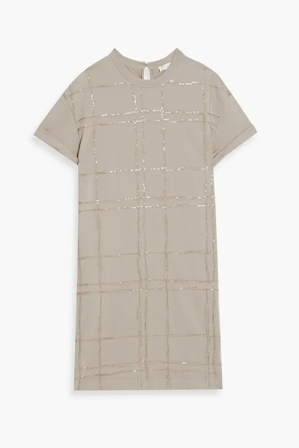 Brunello Cucinelli Embellished Cotton-blend Terry Dress - Mushroom