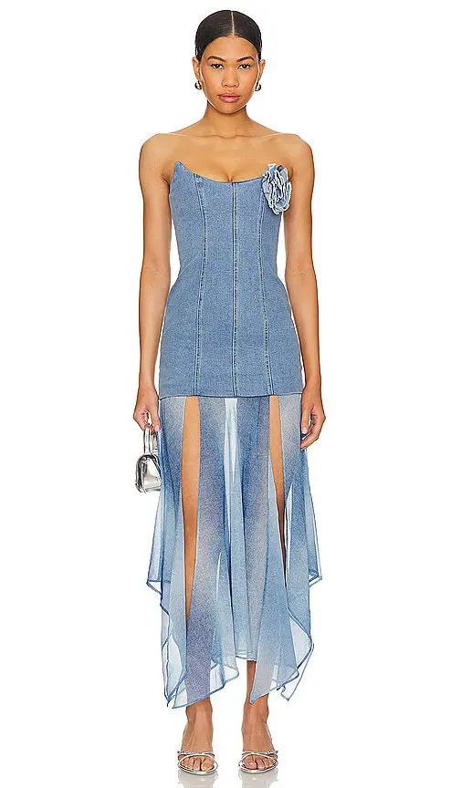sachin and babi light blue dress Skyline Chic Smocked Denim Maxi Dress