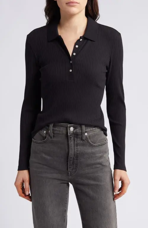 Treasure & Bond Rib Long Sleeve Polo - Black