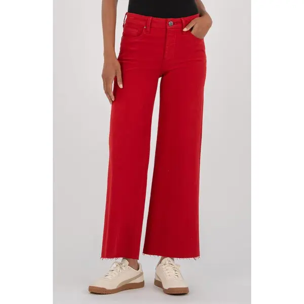 Kut From The Kloth Meg Fab Ab Raw Hem High Waist Ankle Wide Leg Jeans - Ruby Red