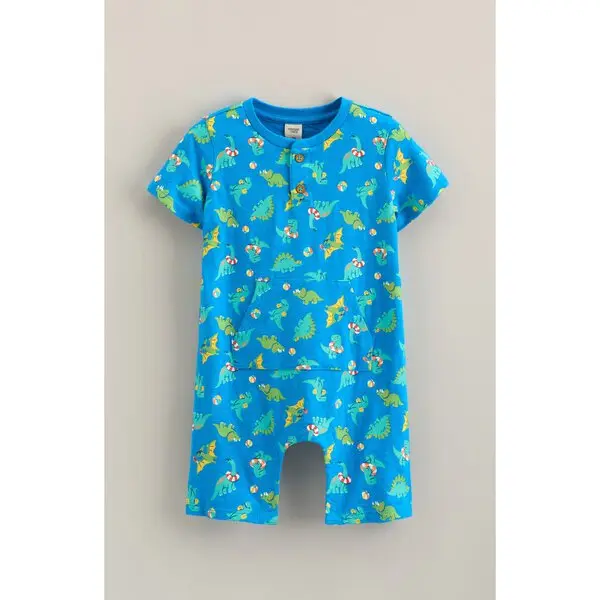 TUCKER + TATE Henley Pocket Romper - Blue Malibu Dino Vacation