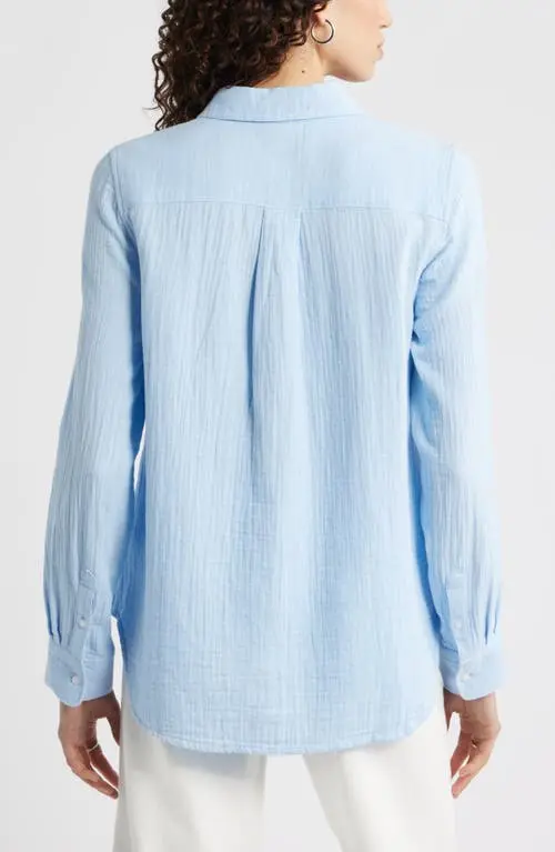 Caslon Casual Gauze Button-up Shirt - Blue Windsurfer