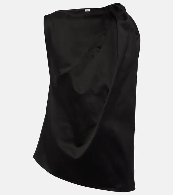 TOTEME Draped Cotton And Linen Top - Black