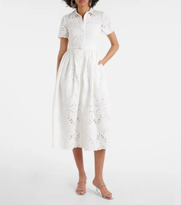 self portrait white daisy embroidered midi dress Self-Portrait Embroidered Cotton Midi Dress In White - 20% Off