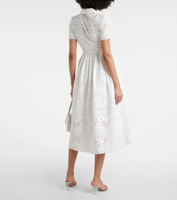 self portrait embroidered midi dress Self-portrait V-neck Midi Dress With Pleated Details