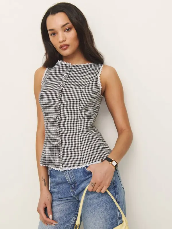 REFORMATION Amela Linen Top - Black