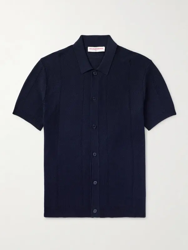 Orlebar Brown Tiernan Ribbed Cotton Polo Shirt - Blue