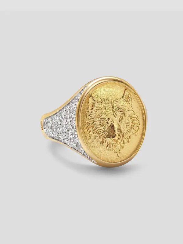David Yurman Petrvs Wolf Signet Ring In 18k Yellow - Diamond