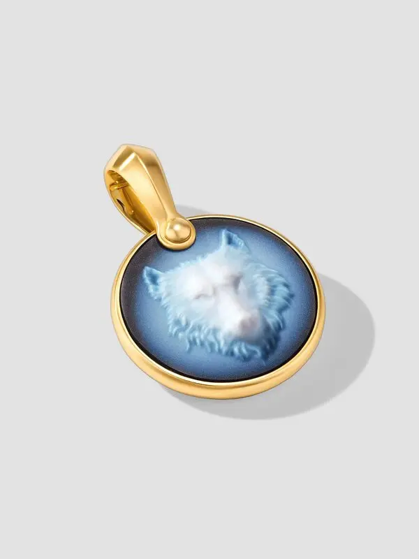 David Yurman Petrvs Wolf Amulet In 18k Yellow - Banded Agate