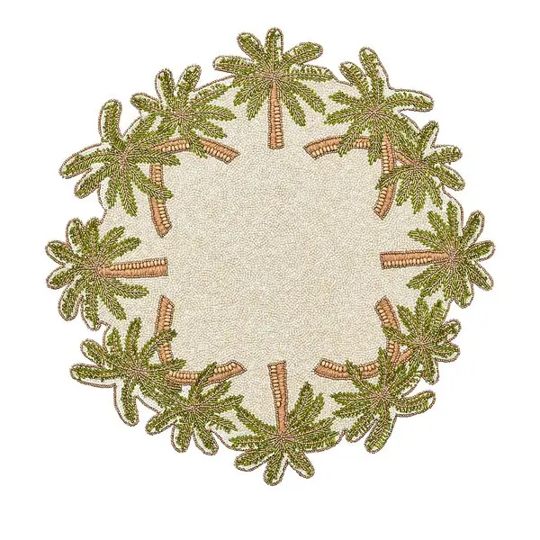 KIM SEYBERT Oasis Placemat In Ivory, Green And Gold - Ivory/green