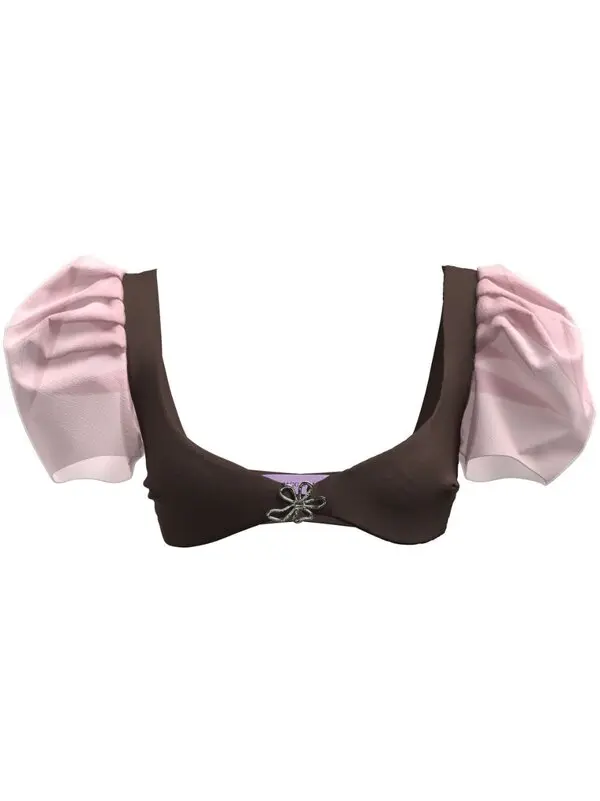 MARGHERITA MACCAPANI Britney Puff-sleeve Bra Top - Brown