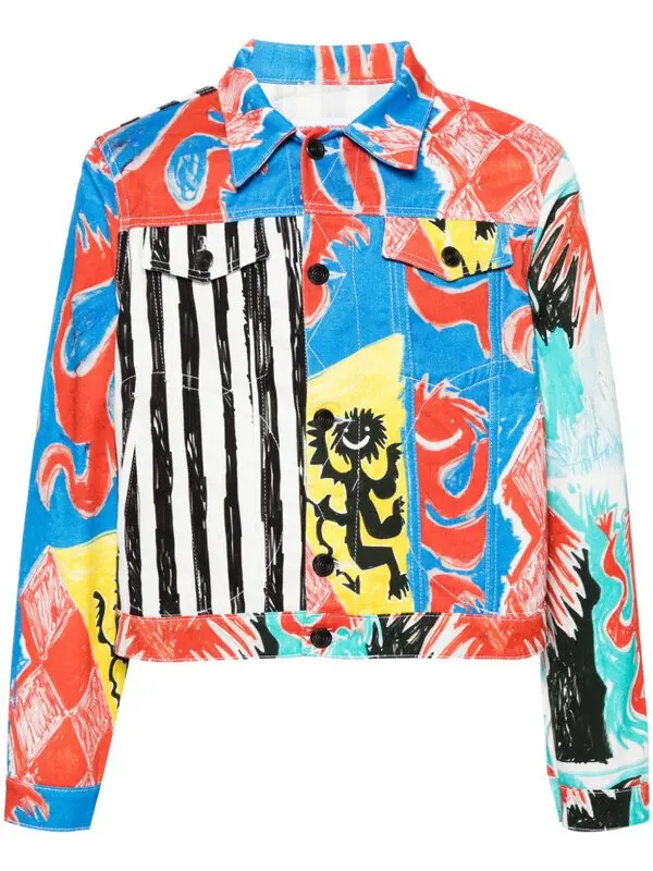 CHARLES JEFFREY Graphic-print Denim Jacket - Red