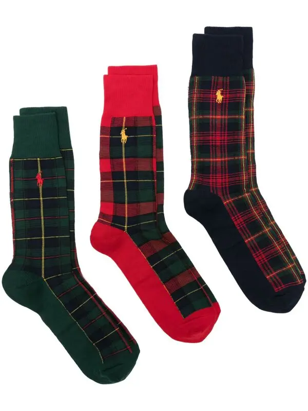 Polo Ralph Lauren Pony-embroidered Checked Socks - Red