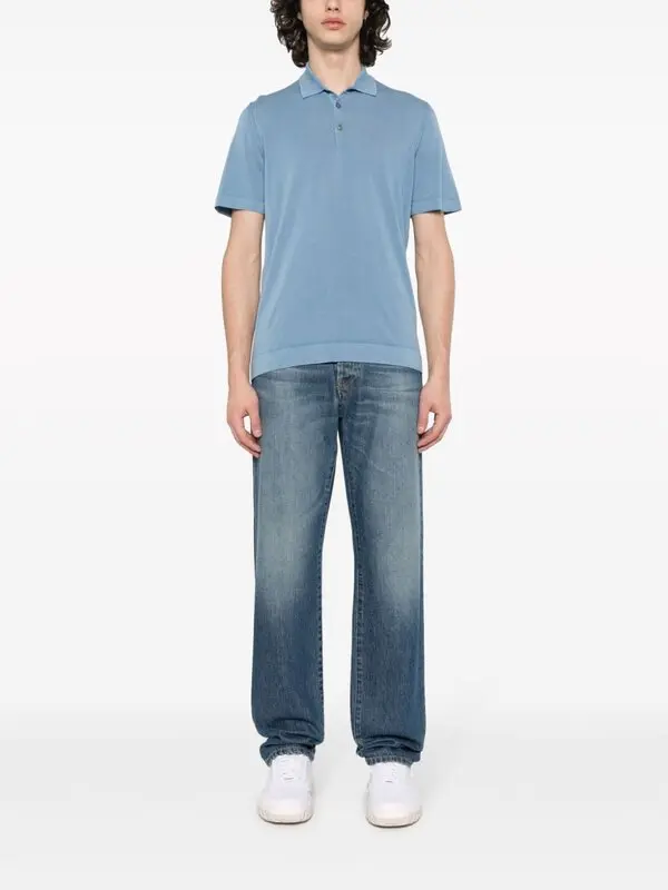 DRUMOHR Fine-knit Cotton Polo Shirt - Blue
