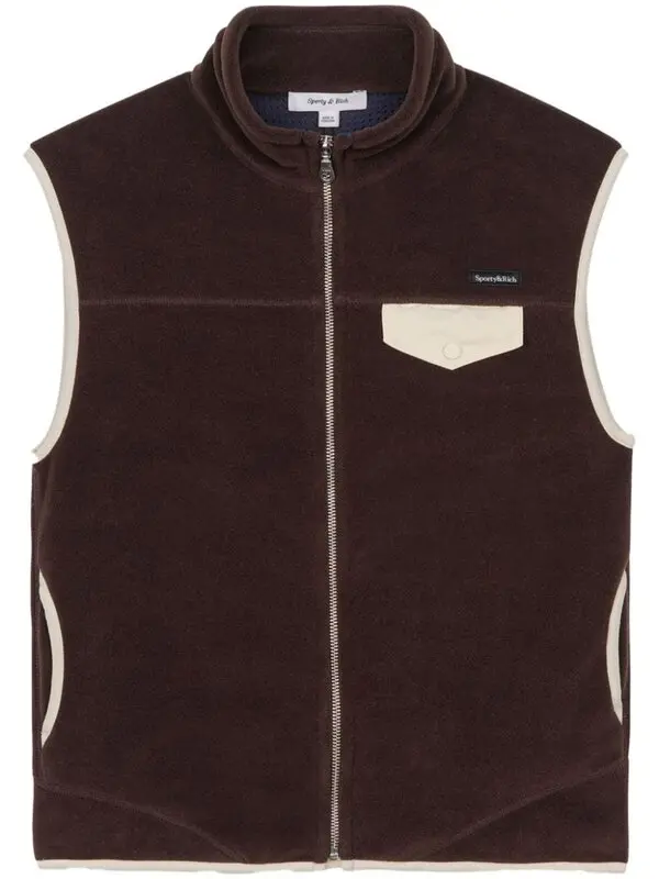 SPORTY & RICH Zipped Polar Vest - Brown