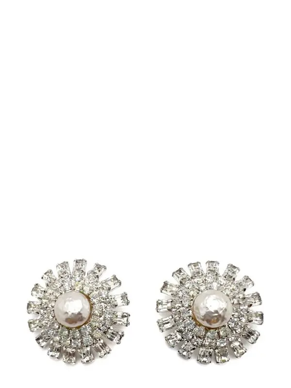 JENNIFER GIBSON JEWELLERY Vintage Baroque Pearl & Baguette Crystal Starburst Clip On Earrings - Silver